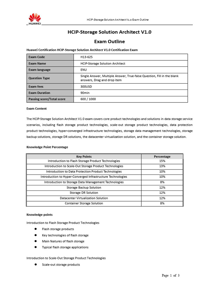 HCIP-Storage Solution Architect V1.0 Exam Outline | PDF | Backup | Data ...