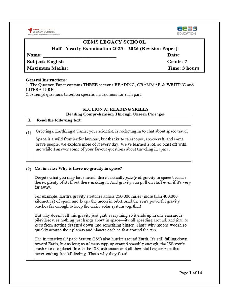 Revision HY Grade 7 2025-26 - Answer Key PDF | PDF | Junk Food ...