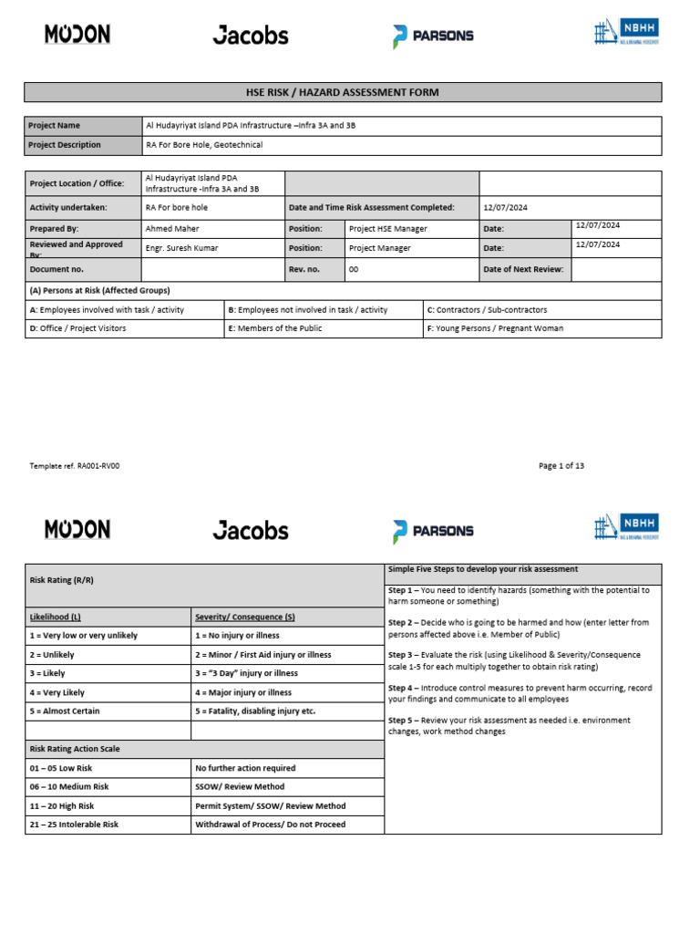 RA For Bore Hole, Geotechnical | PDF | Waste | Risk