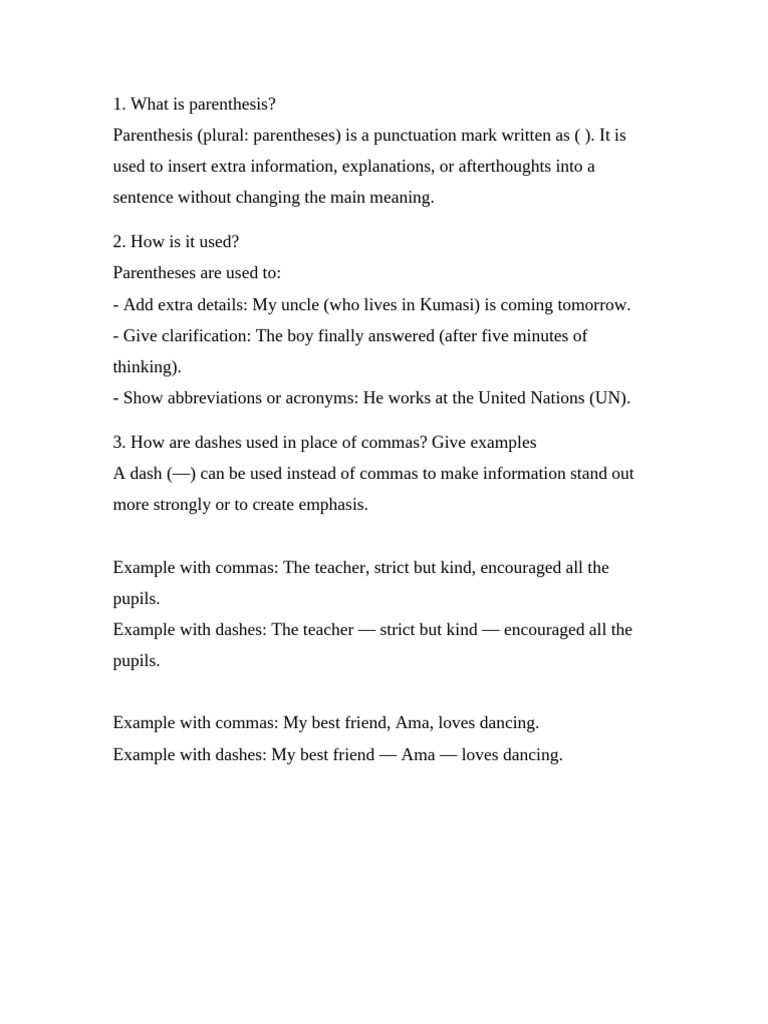 Parenthesis and Dashes | PDF