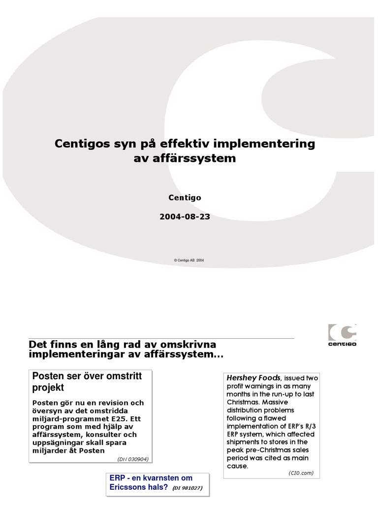 Centigo Om Implementering Av Affärssystem | PDF