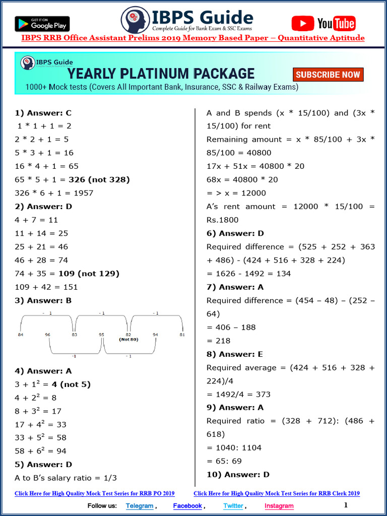Ibps Rrb 2019 Assistant Quant Paper Pdf