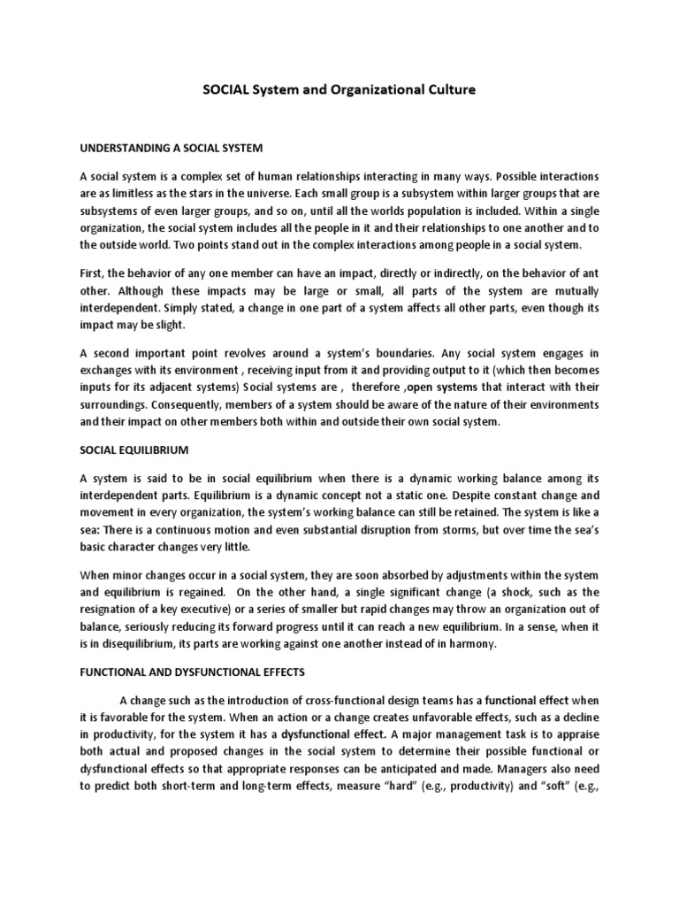 SOCIAL System and Organizational Culture | PDF | System ...