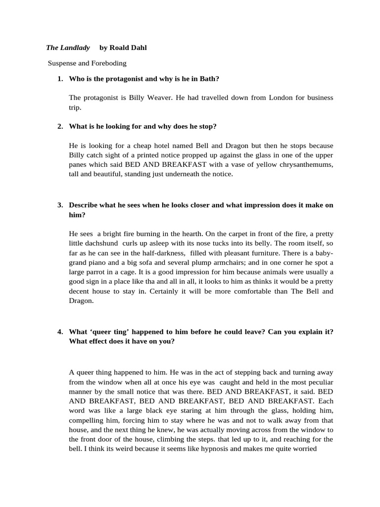 Analyzing "The Landlady" by Roald Dahl | PDF