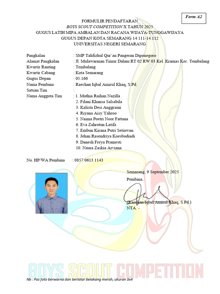 Form A2. Formulir Pendaftaran Pi | PDF