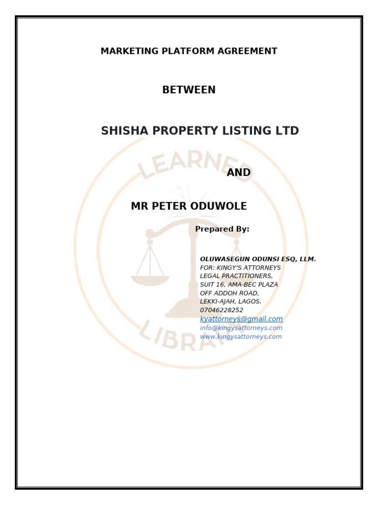 Marketing Platform Agreement | PDF | Breach Of Contract | Business Law