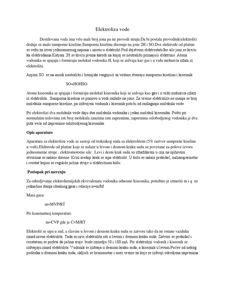 Elektroliza Vode | PDF