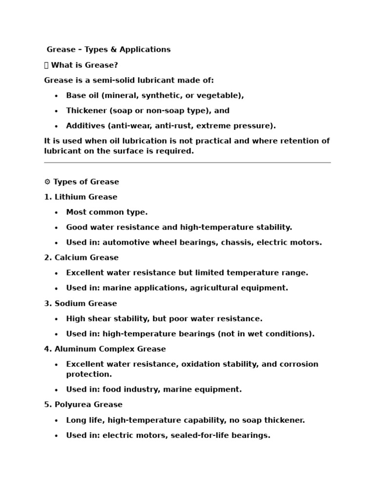 Types and Uses of Grease Explained | PDF