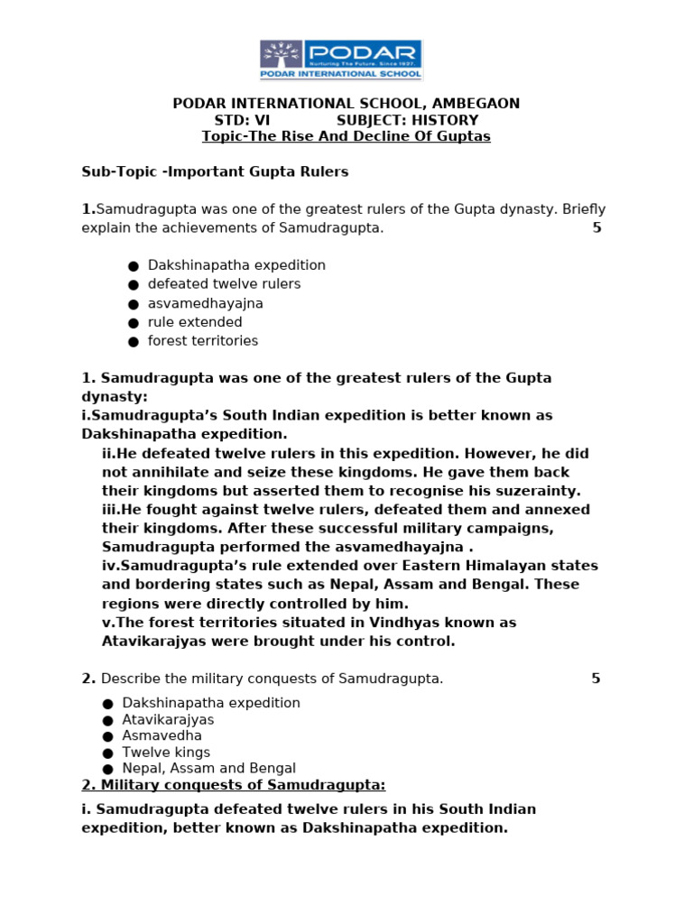 Gupta Empire: Samudragupta's Achievements | PDF