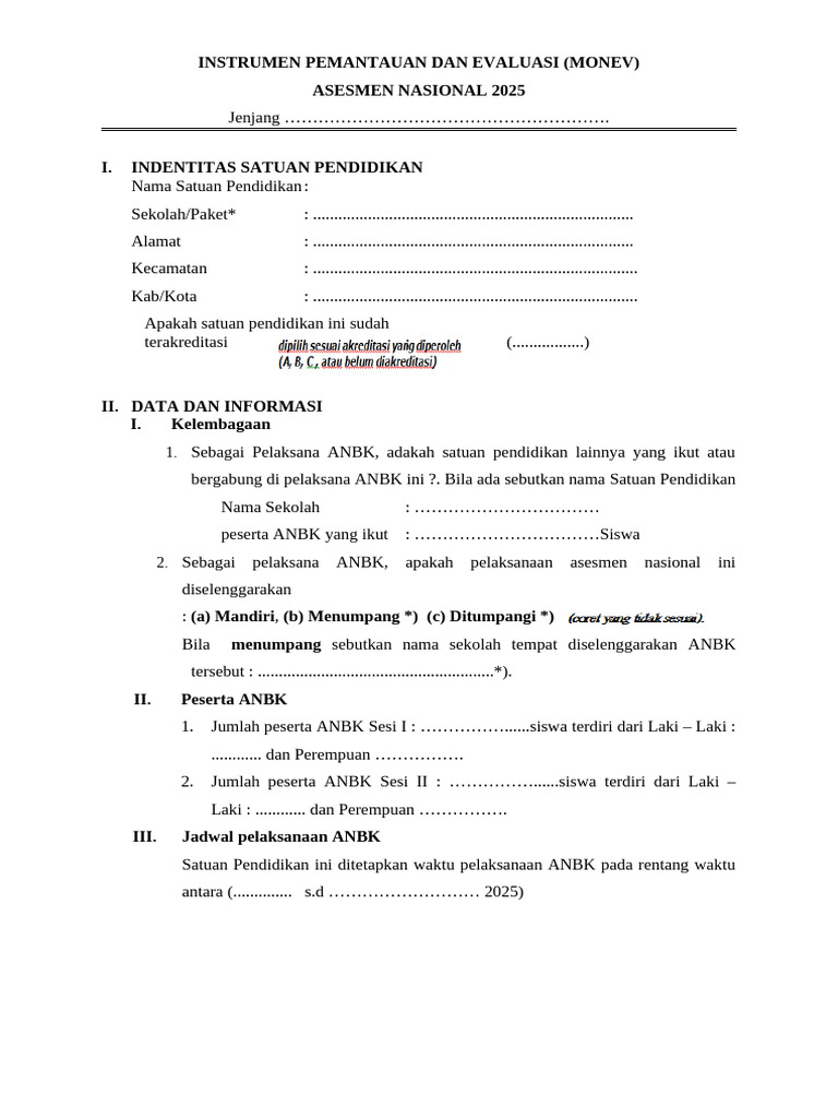 Instrumen ANBK 2025 Prov. SulSel | PDF