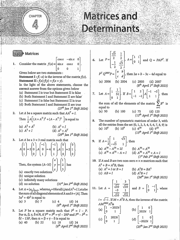 Chapter 4 Matrices and Determinants_0001 | PDF