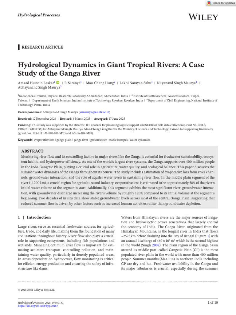 Hydrological Processes - 2025 - Laskar - Hydrological Dynamics in Giant Tropical Rivers A Case ...