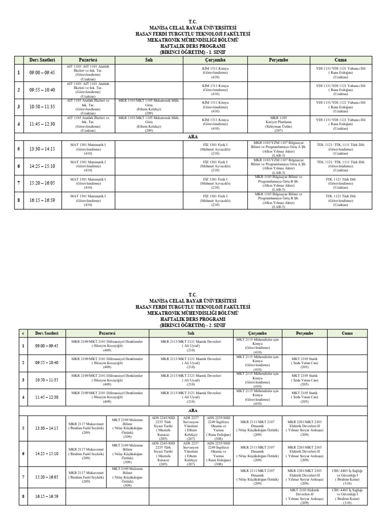 25-26 Güz MKT Lisans Haftalik Ders Programı | PDF