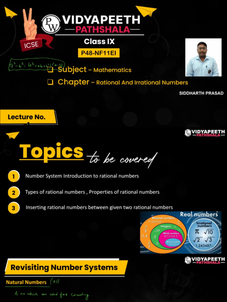 Rational and Irrational Numbers Class Notes | PDF