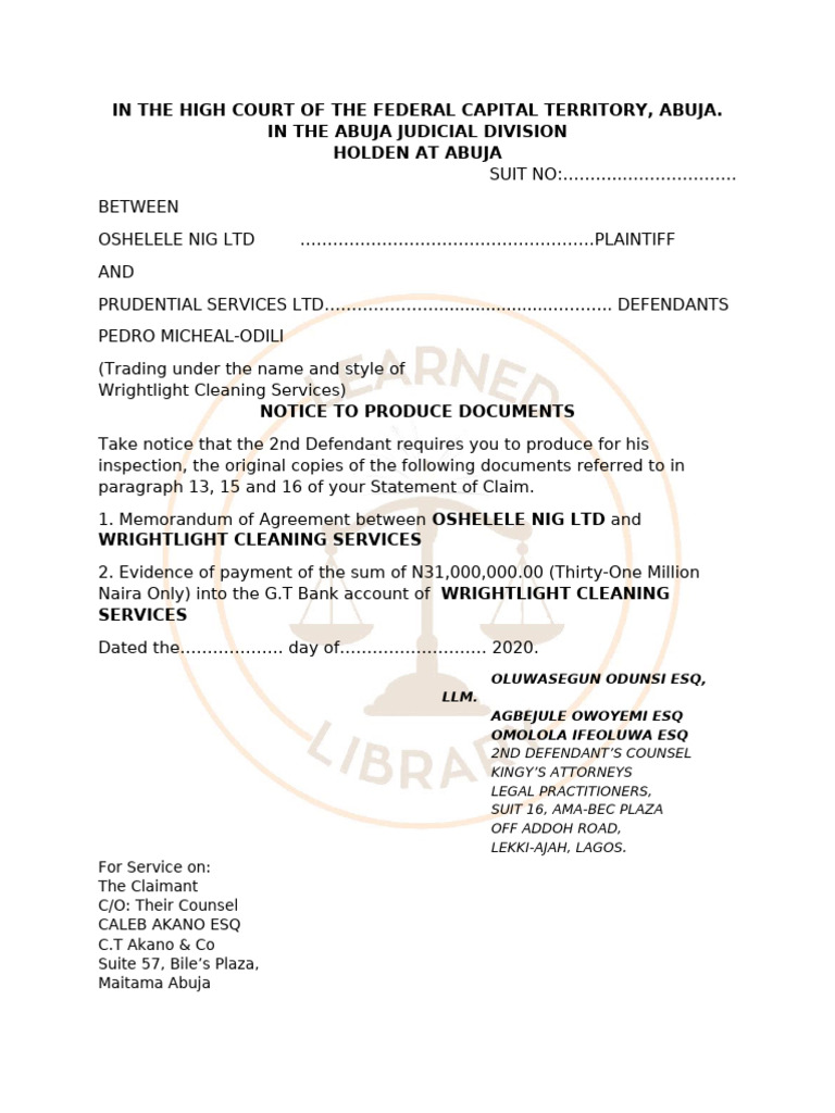 Notice to Produce Documents in Court | PDF