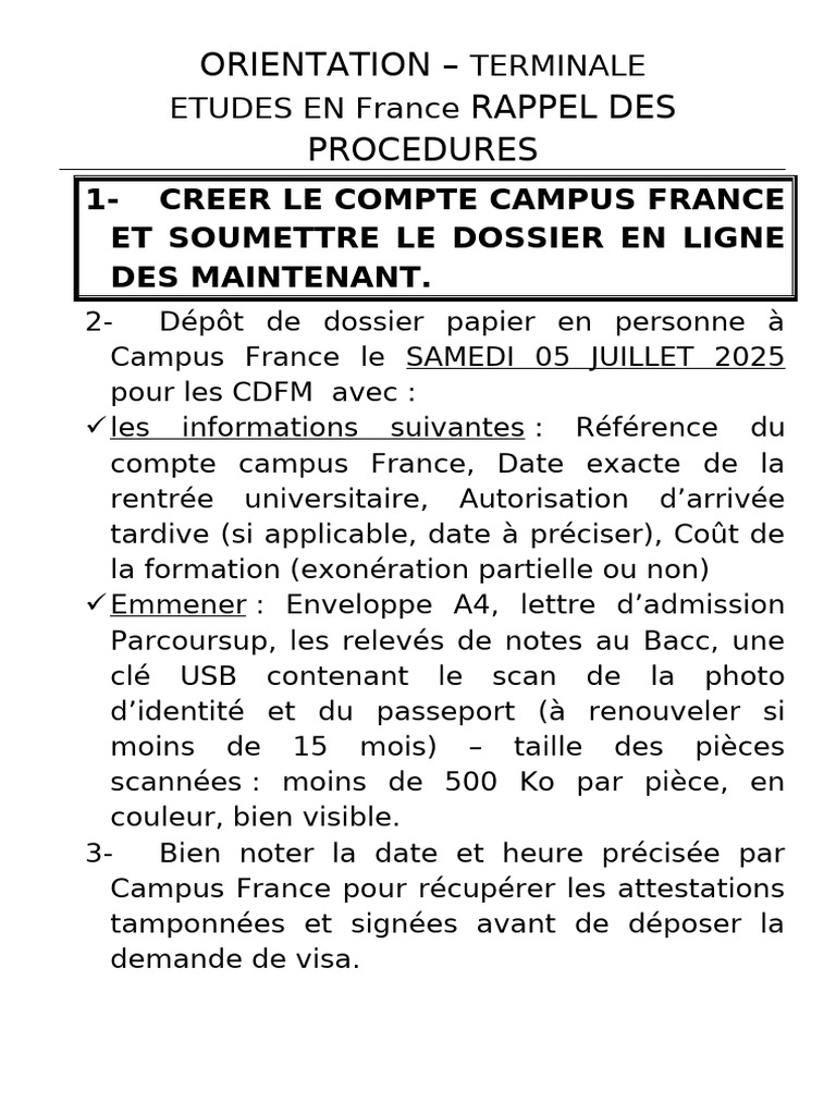 Procédure d'inscription Campus France 2025 | PDF
