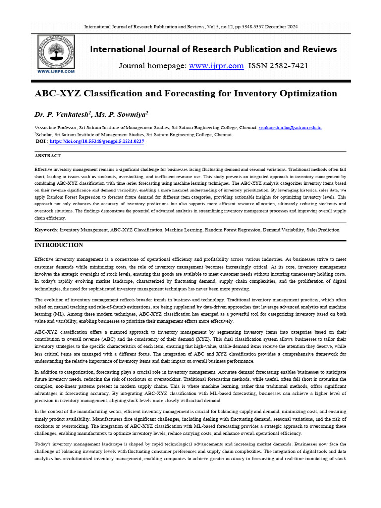 ABC-XYZ Inventory Optimization Techniques | PDF | Forecasting | Machine ...