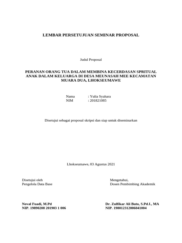 Lembar Persetujuan Seminar Proposal | PDF