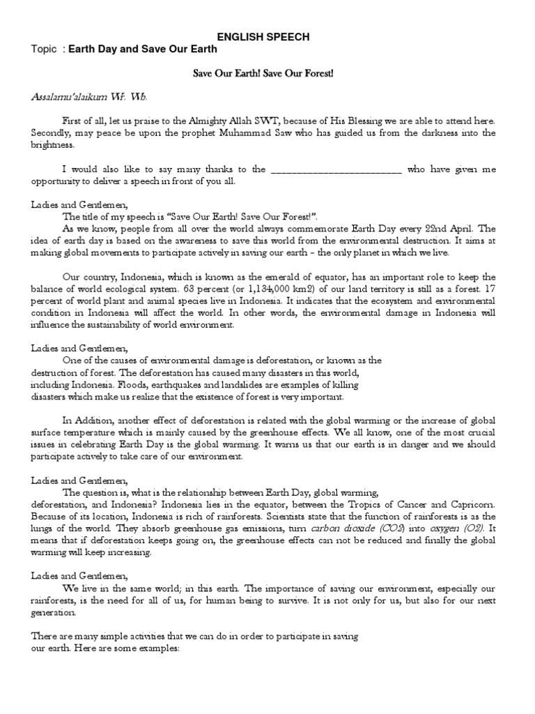 English Speech | PDF | Global Warming | Deforestation