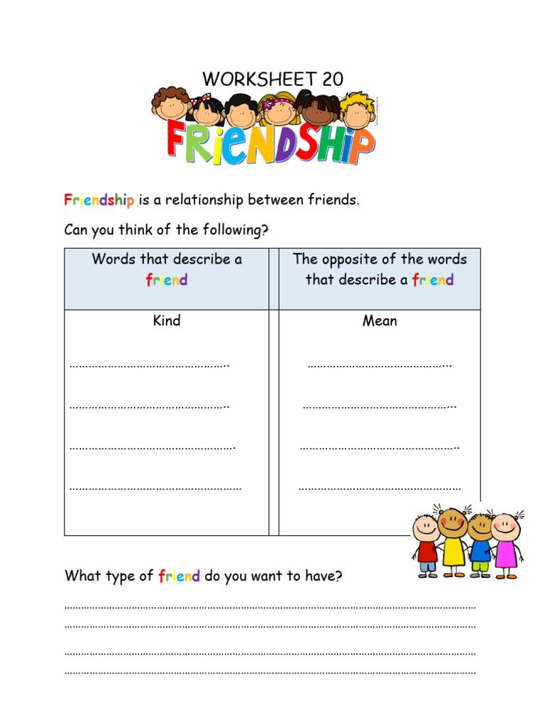 WORKSHEET 20 Identify The Qualities That Are Important in Friendship ...