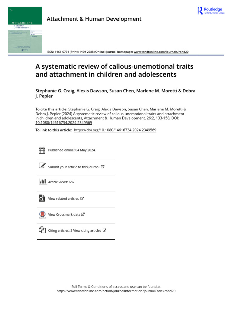 Callous-Unemotional Traits and Attachment | PDF | Attachment Theory ...