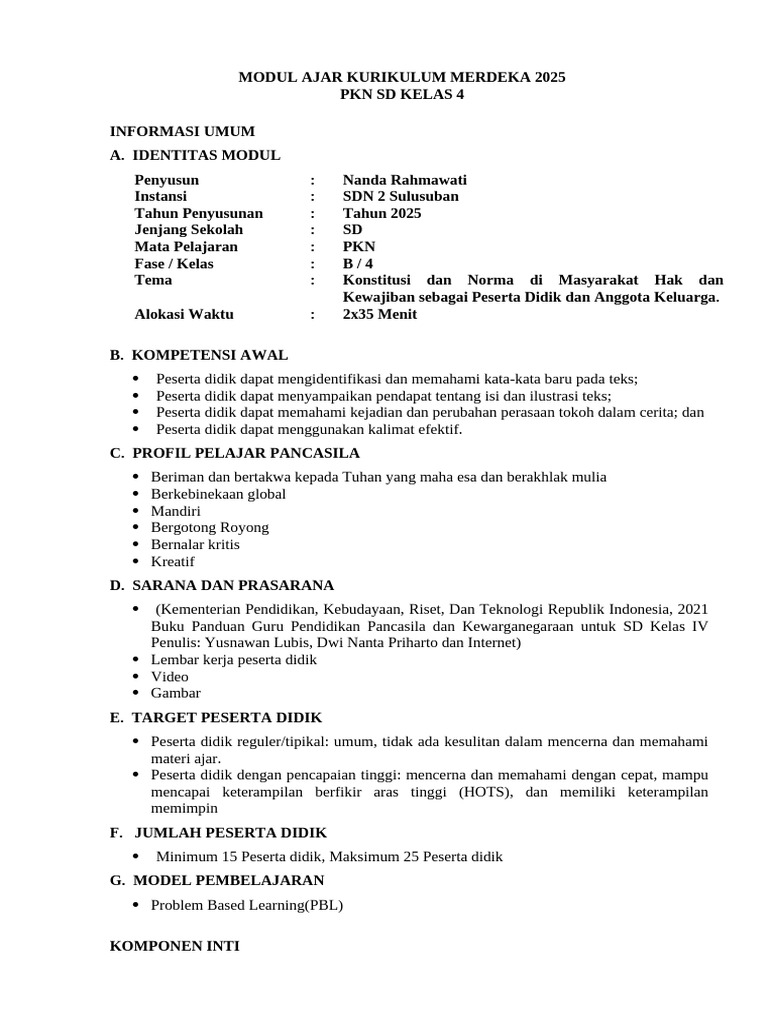 Modul Ajar 5 Pkn Kumer | PDF