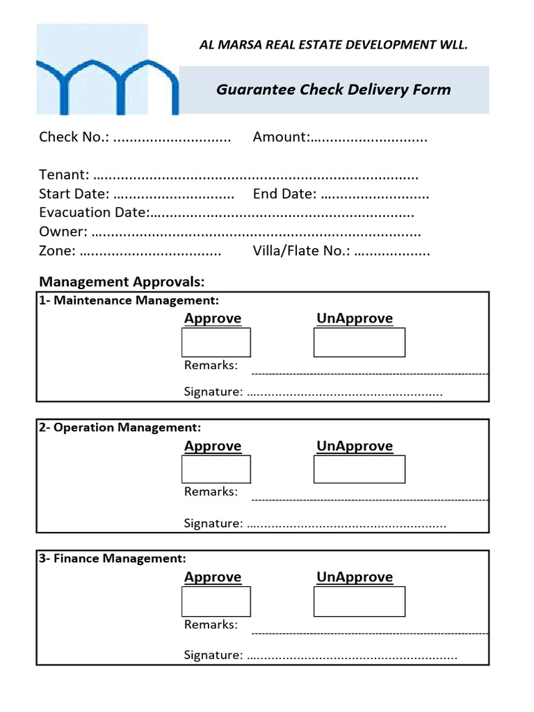 Guarantee Check Delivery Form | PDF