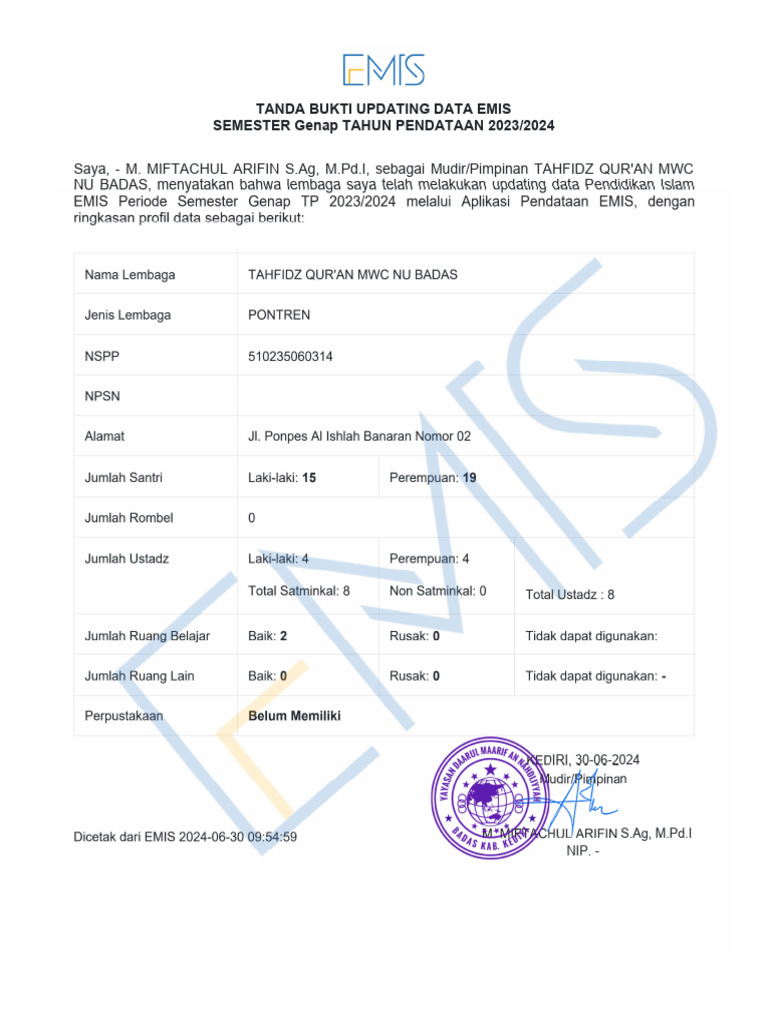 BAP 2023 2024 Genap 510235060314 PONTREN | PDF