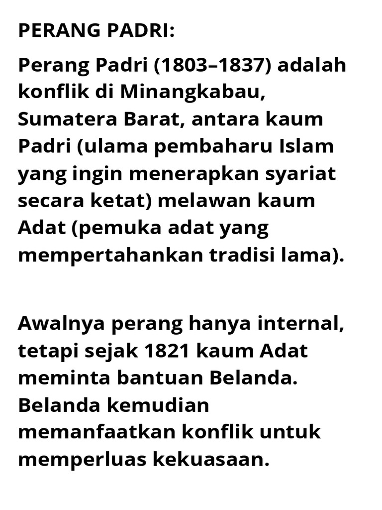 Sejarah Perang Padri di Minangkabau | PDF