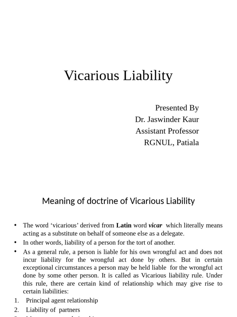 Vicarious Liability | PDF | Legal Liability | Vicarious Liability