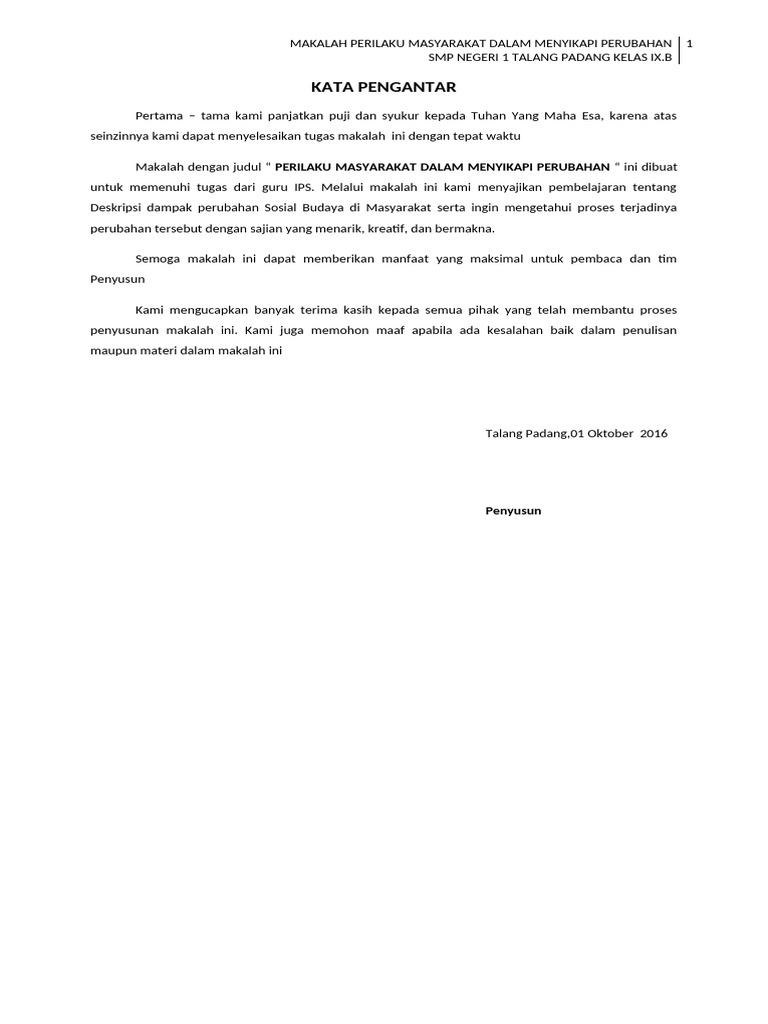 Makalah Perilaku Masyarakat Dalam Menyikapi Perubahan | PDF