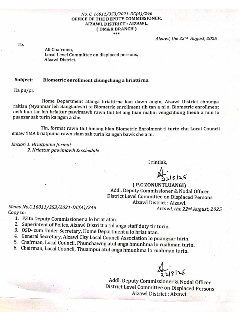 Biometric Enrolment Chungchanga Hriattirna | PDF