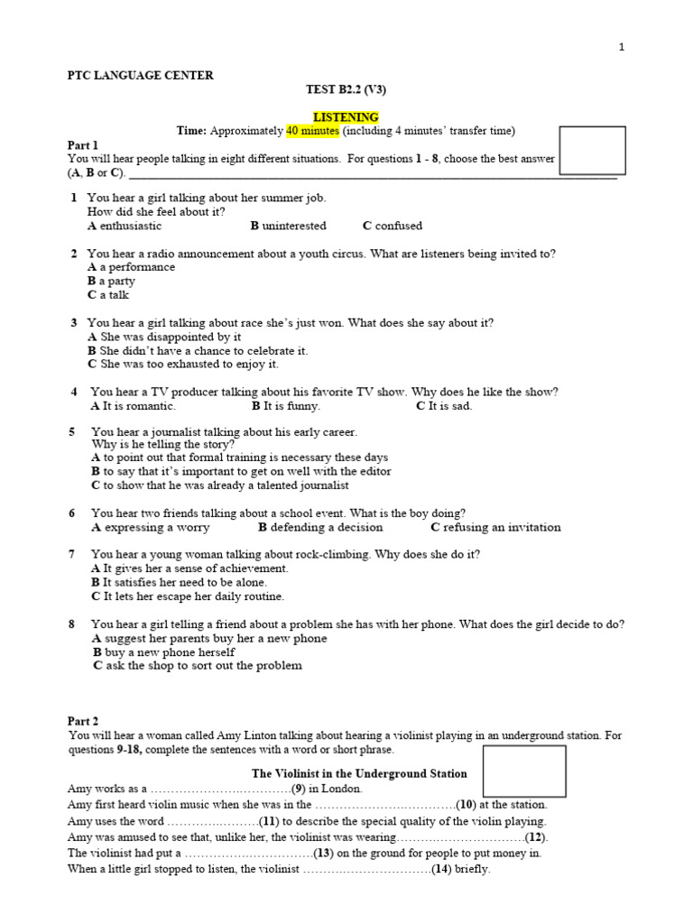 CK B2.2 V3 Listening Paper | PDF
