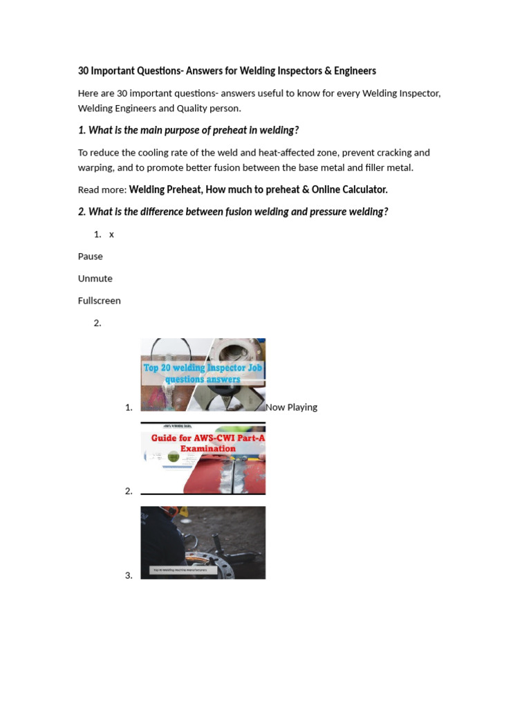 30 Questions - Answers For Welding Inspectors & Engineers | PDF ...