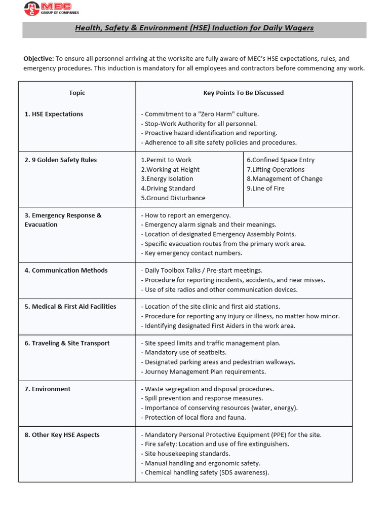 Daily Wager Induction Training and Attendance Record Sheet | PDF ...