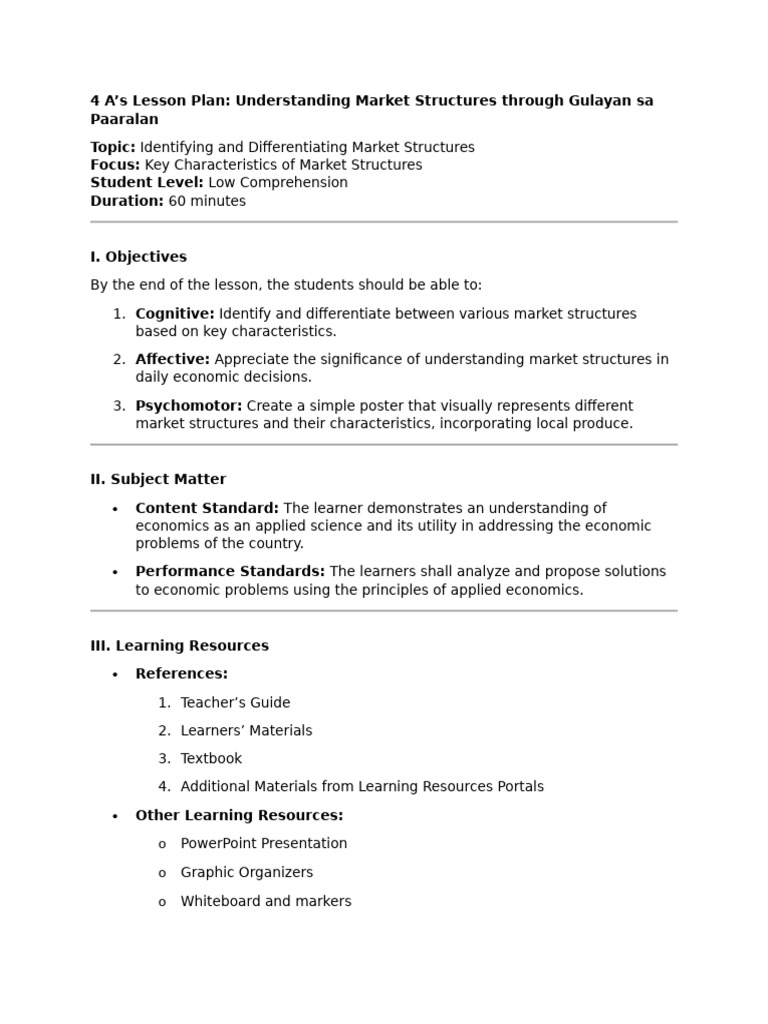 Market Structures Lesson Plan for Students | PDF | Monopoly | Market ...