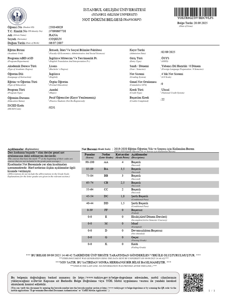 Transkript Belgesi | PDF