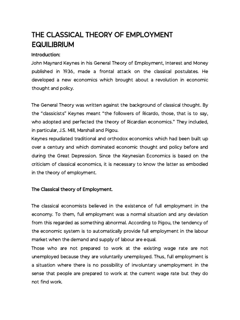 Classical Employment Theory Explained | PDF | Labour Economics | Economics