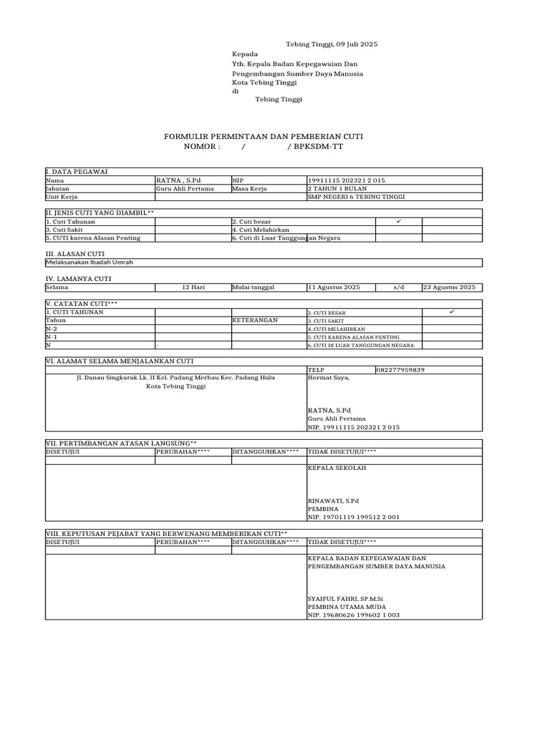 Form Cuti 2023 | PDF
