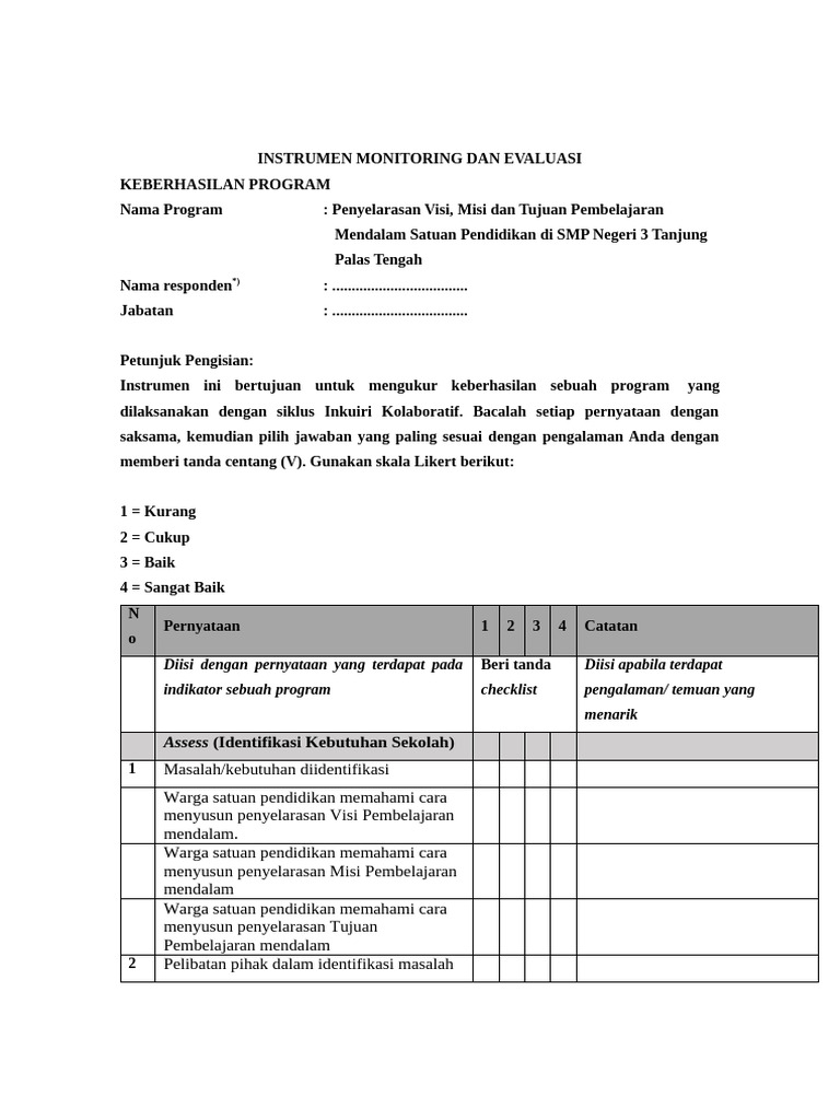 Instrumen Monev Pembelajaran Mendalam | PDF