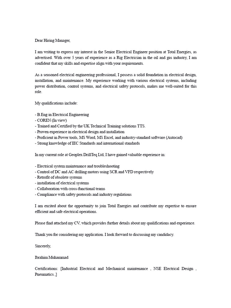 Senior Electrical Engineer Application | PDF
