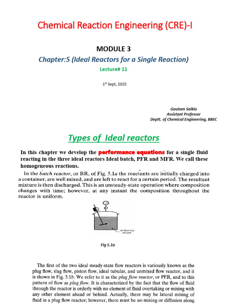 Chemical Reaction Engineering (CRE) - I: Chapter:5 (Ideal Reactors For ...