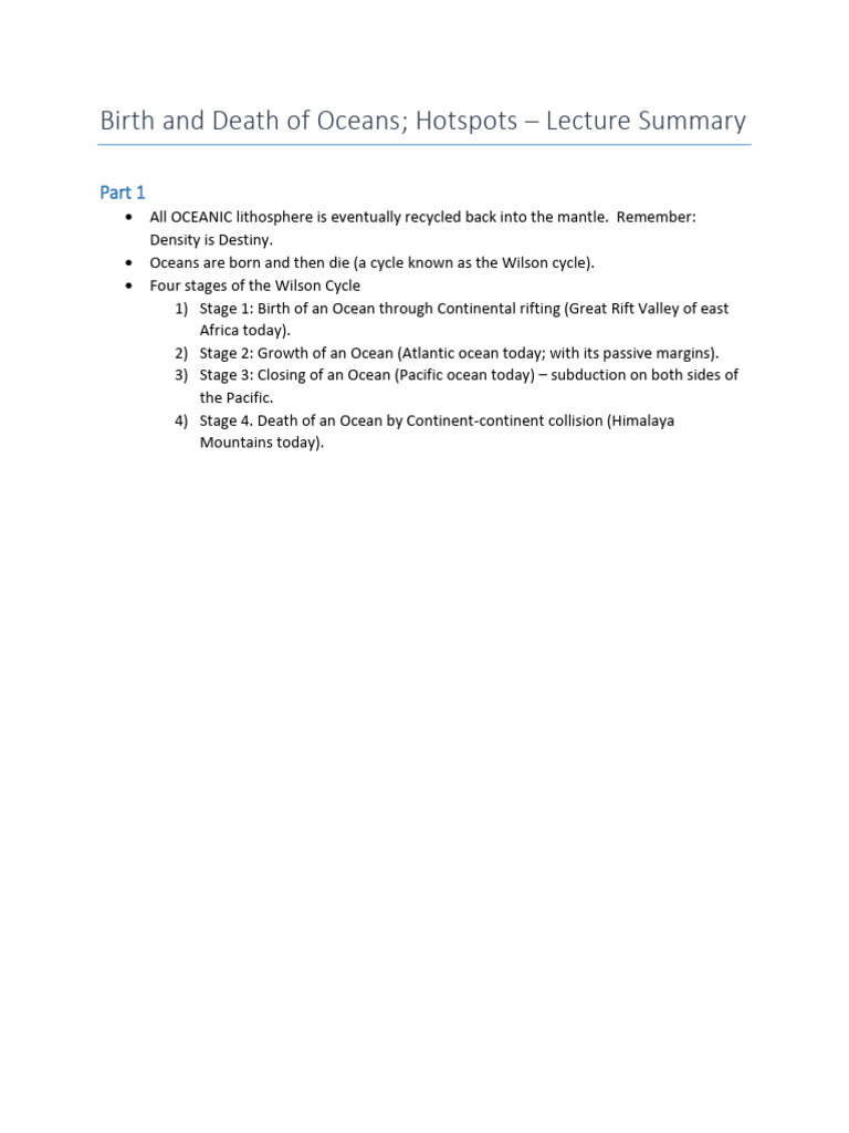 Wilson Cycle and Ocean Hotspots Explained | PDF