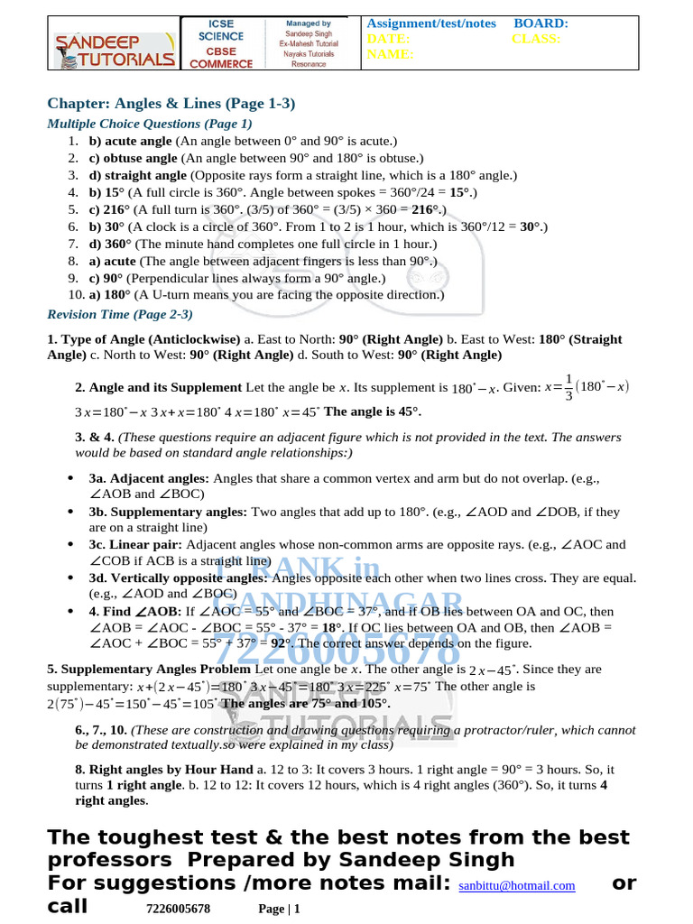 CLASS 6 ICSE MATHS MIDTERM Only MENTAL AND REVISION TIME | PDF ...