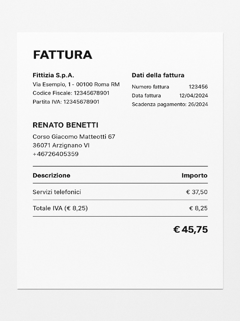 Telecommunications Invoice Sample From Italy | PDF