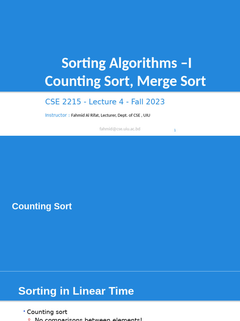 Counting, MergeSort | PDF | Algorithms And Data Structures | Algorithms
