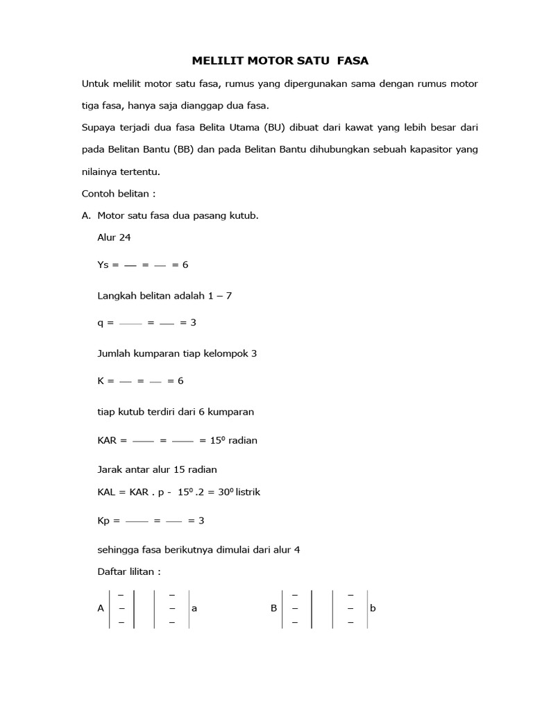 Panduan Melilit Motor Satu Fasa | PDF