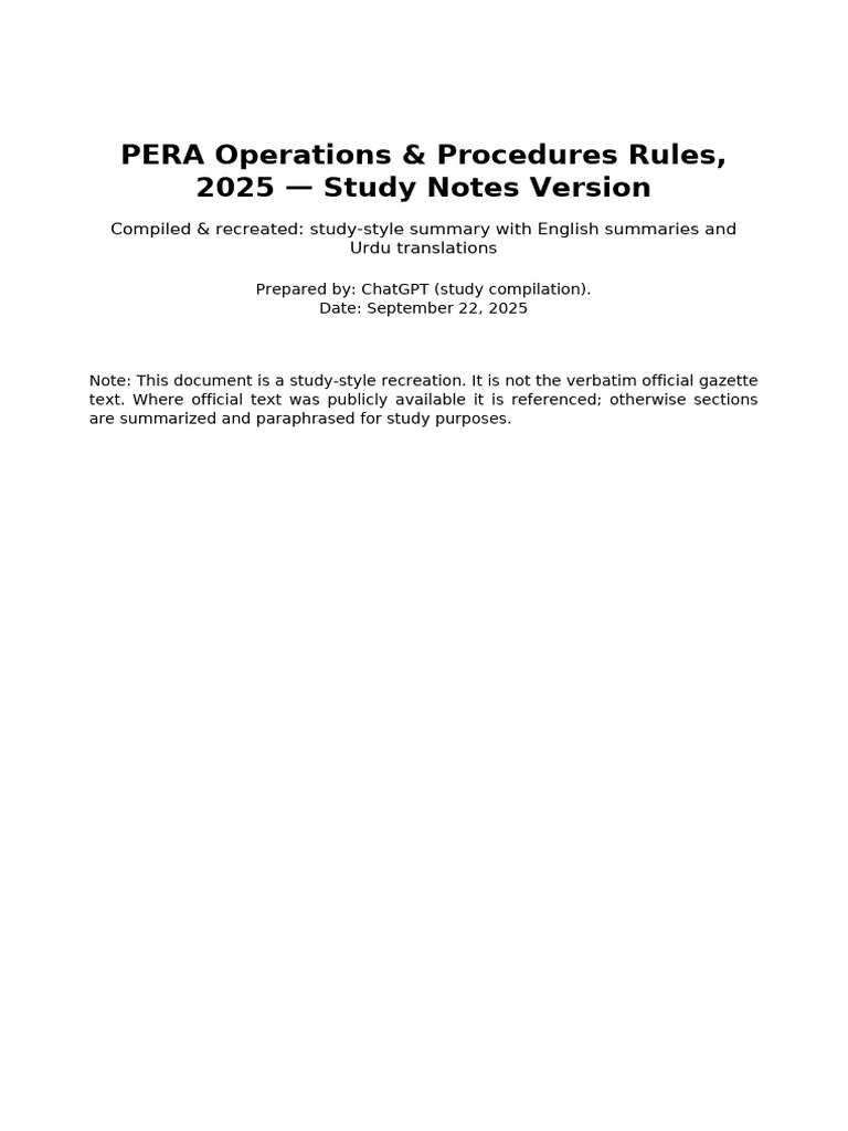 PERA Operations Procedures 2025 Study Notes | PDF