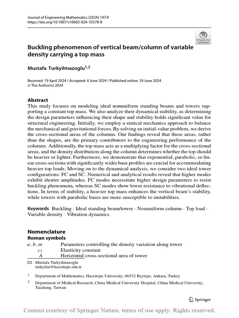 Buckling Phenomenon of Vertical Beamcolumn of Vari | PDF | Buckling | Beam (Structure)
