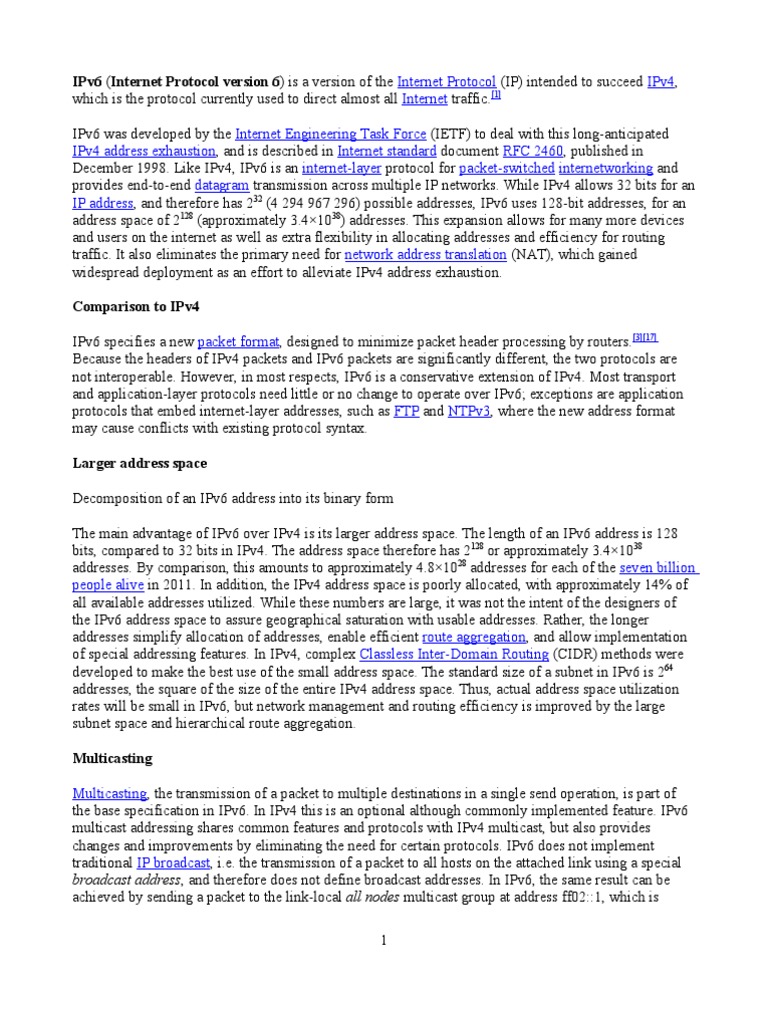 Ipv6 (Internet Protocol Version 6) Is A Version of The | PDF | I Pv6 | Transmission Control Protocol